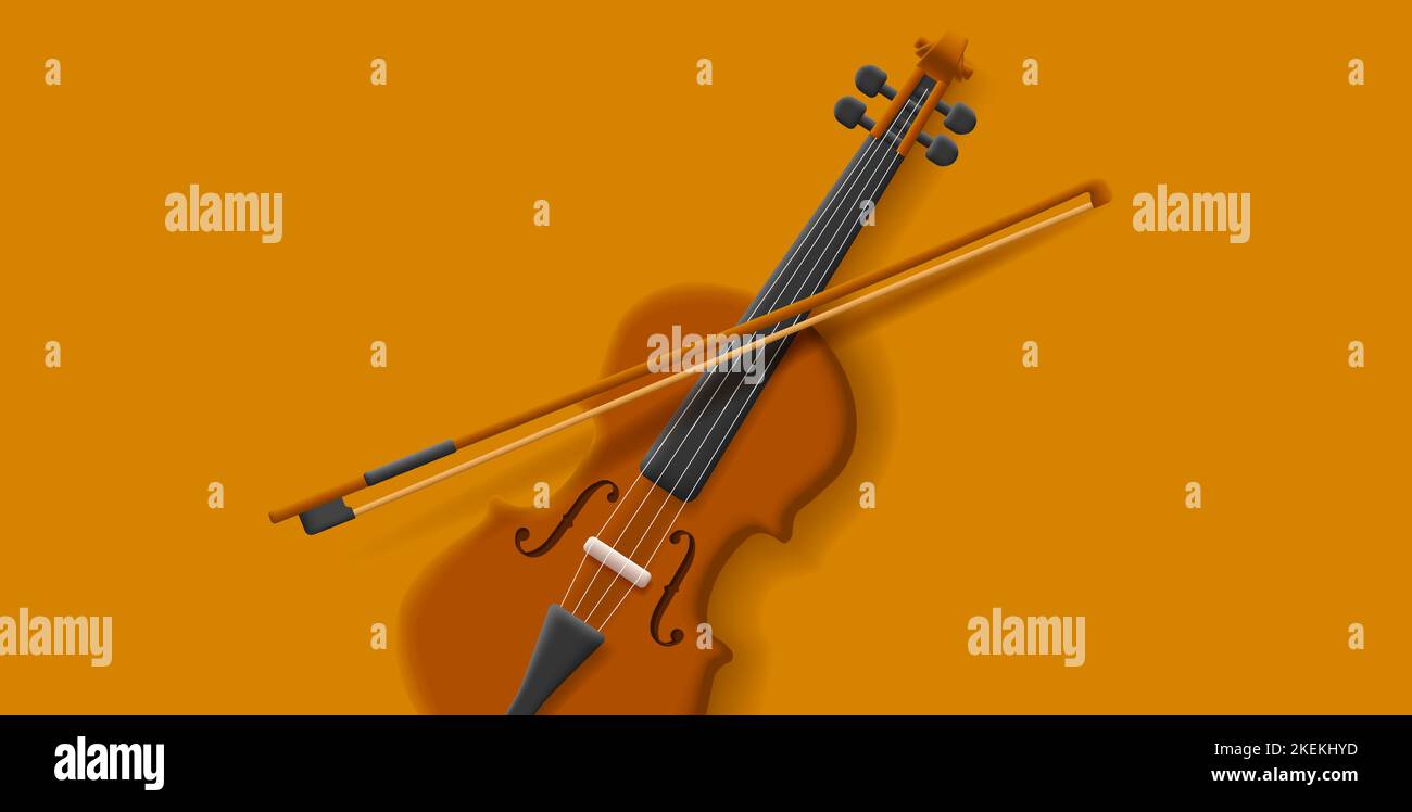 A brown violin with bow music instrument vector illustration, realistic ...