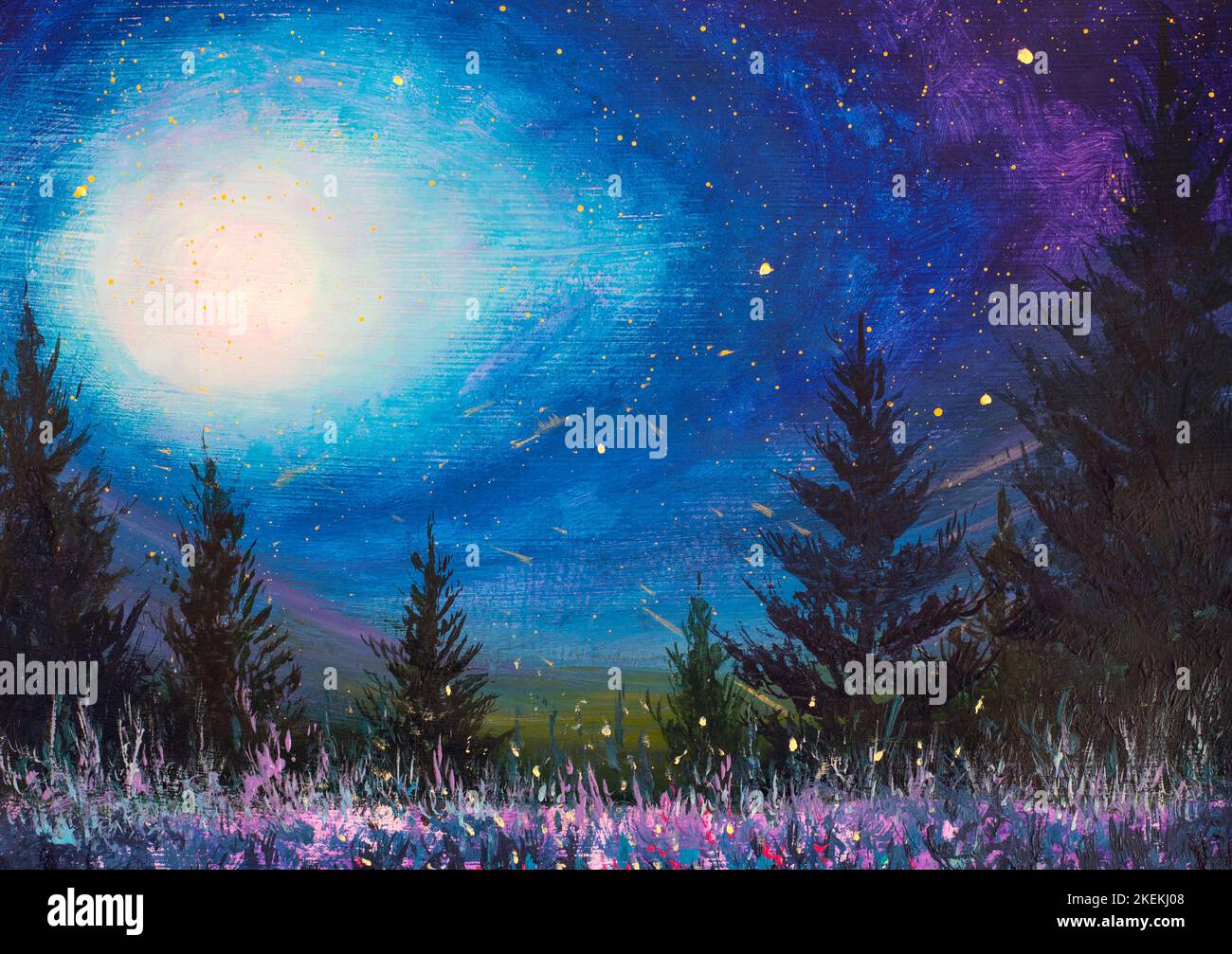 Nighttime Forest Painting