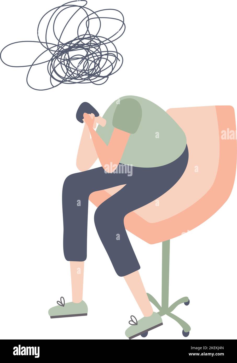 Man sit in armchair and think about own problems. Psychologist at the ...