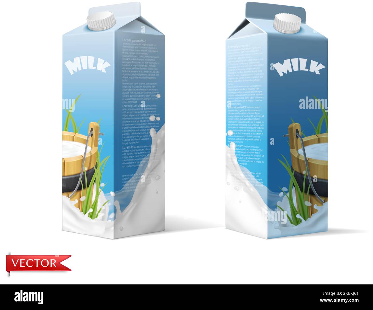 3d realistic vector icon set. Milk pack muckup in two side views. Drink ...