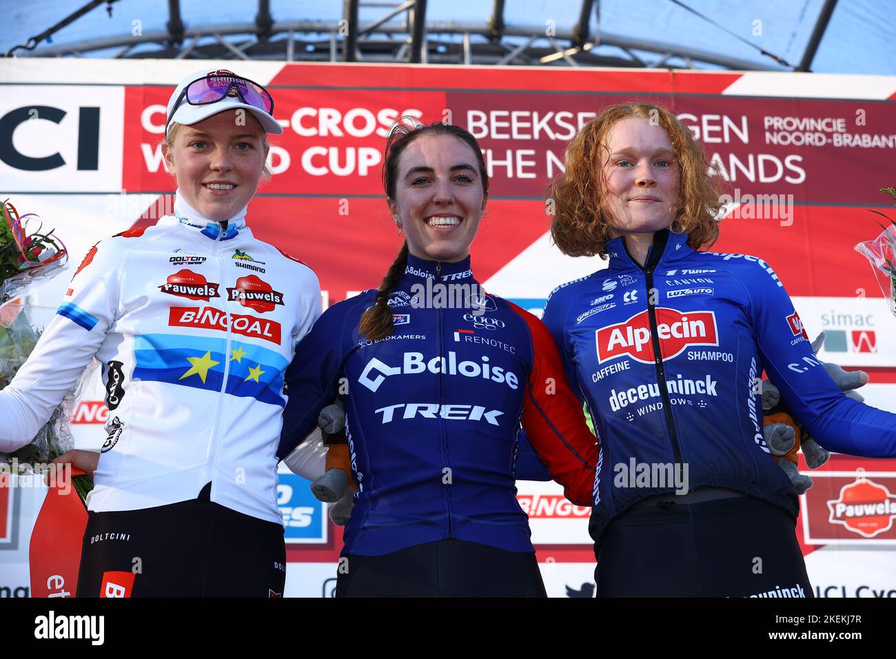 L-R, second Dutch Fem Van Empel, winner Dutch Shirin van Anrooij and ...