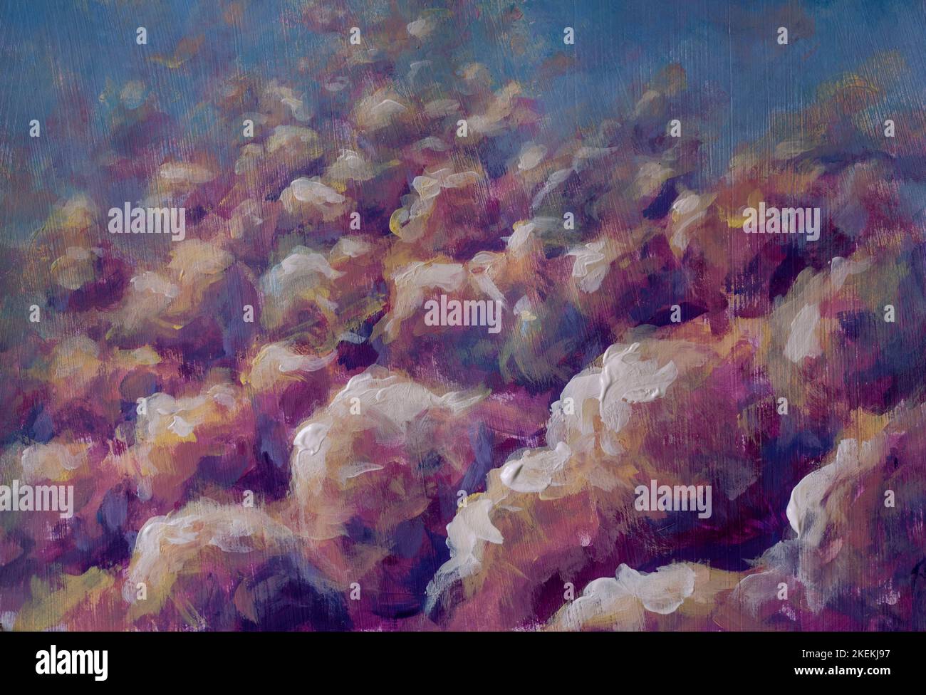 Abstract purple fluffy clouds painting with acrylic fairy tale ...