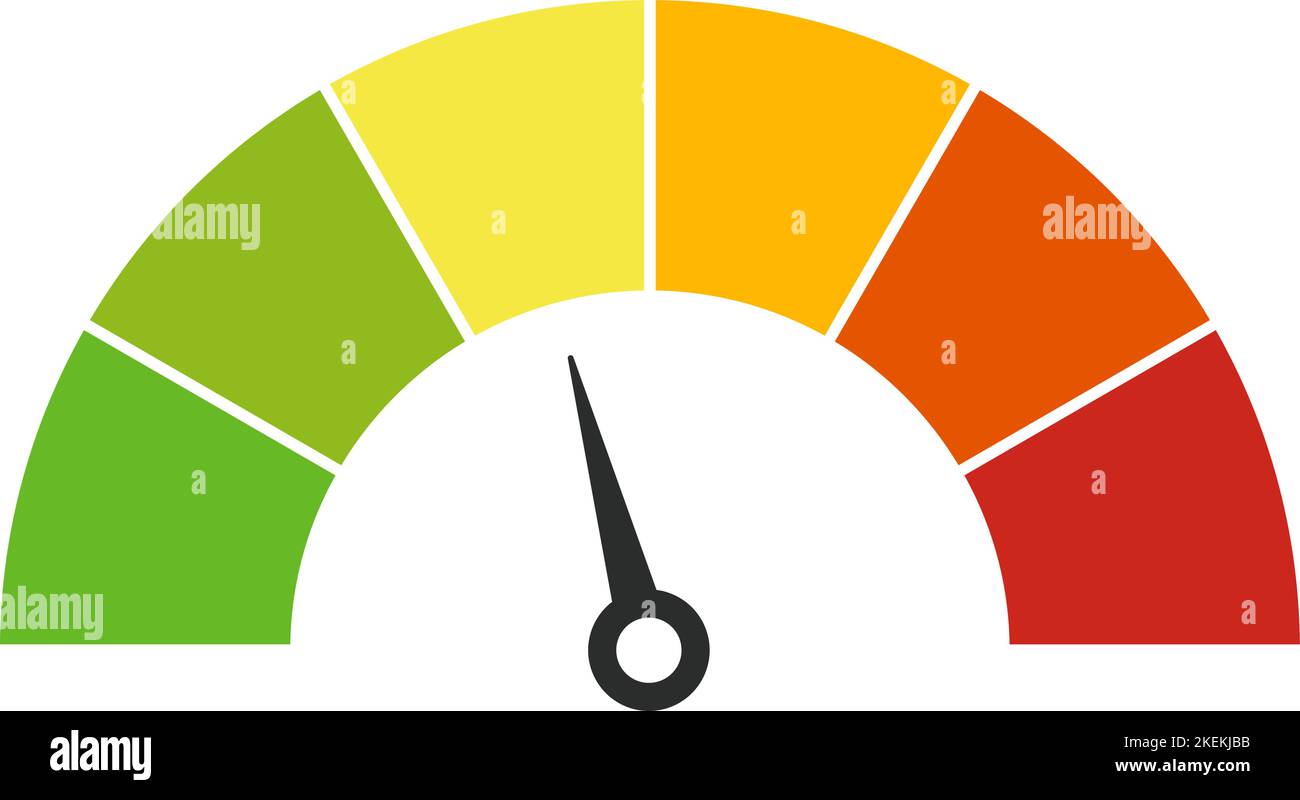 Vector Speedometer Meter With Arrow For Dashboard With Green Yellow Orange And Red Indicators