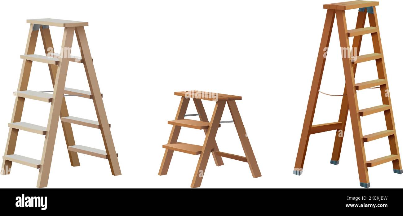 3d realistic vector icon illustration. Wooden ladder in front and side ...