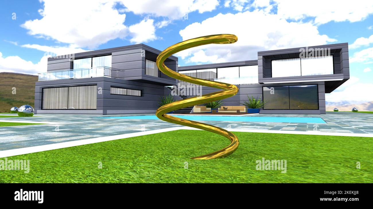 Golden spiral as an installation on the lawn in the yard of the ...