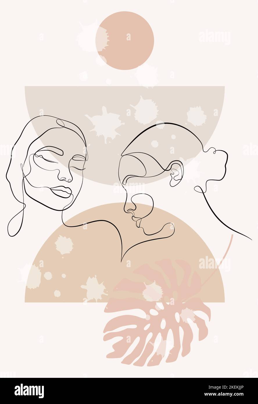 Vector portrait in minimalist style. Geometric shapes, leaves, female ...