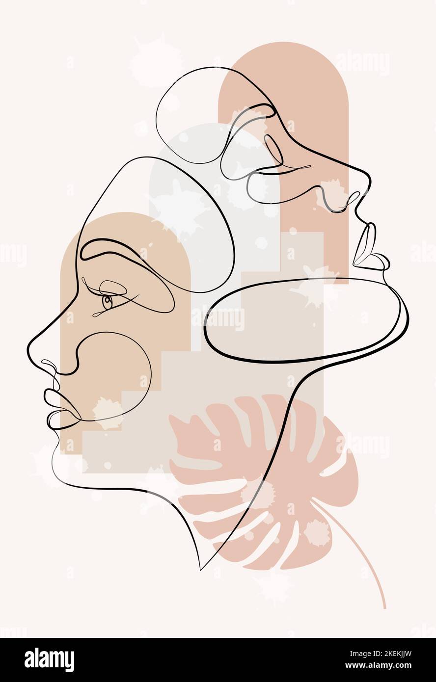 Vector portrait in minimalist style. Geometric shapes, leaves, female ...
