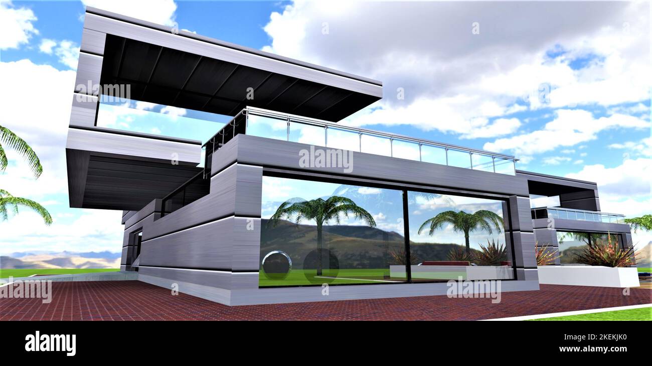 Unusual shape country house made of steel panels with mirror panoramic ...