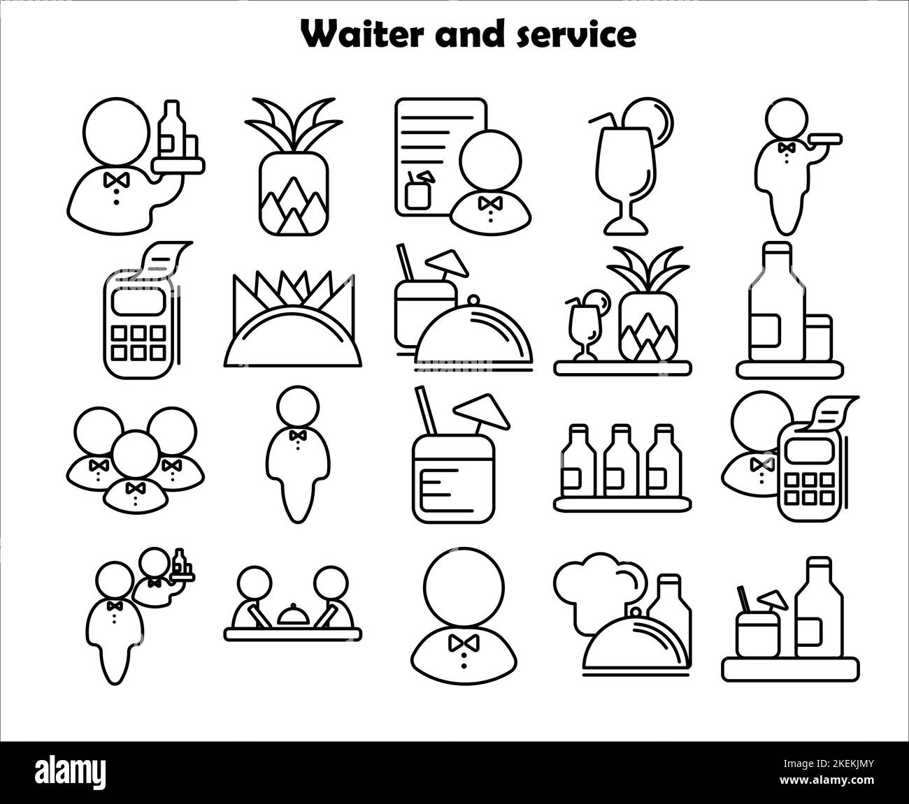 Restaurant Line Icons on a white background. Waiter and service Stock ...