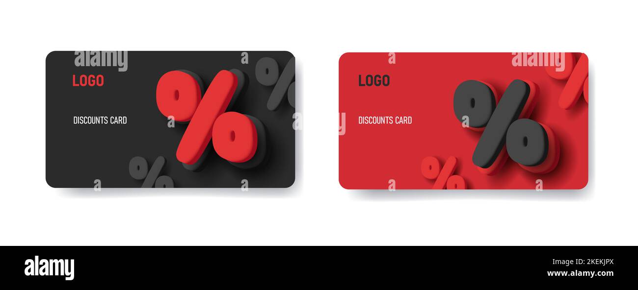 Loyalty discount card template with volume 3d percent signs in red and ...