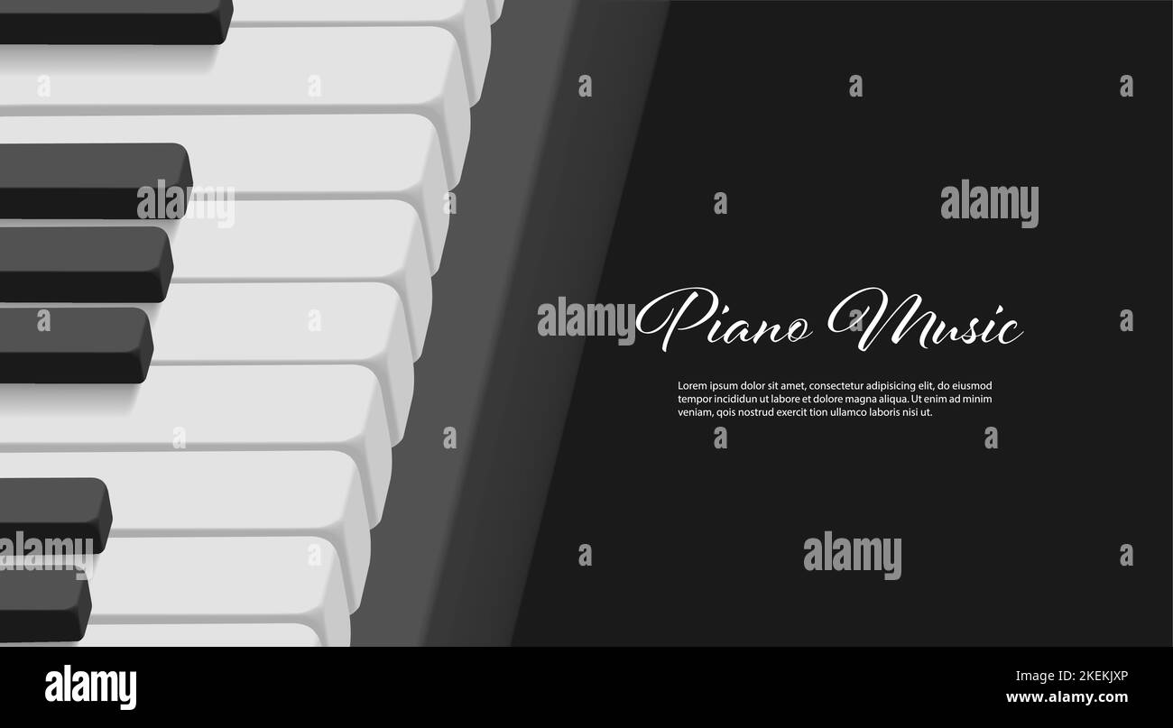 Music poster with 3d keyboard of piano, black and white cover concert ...