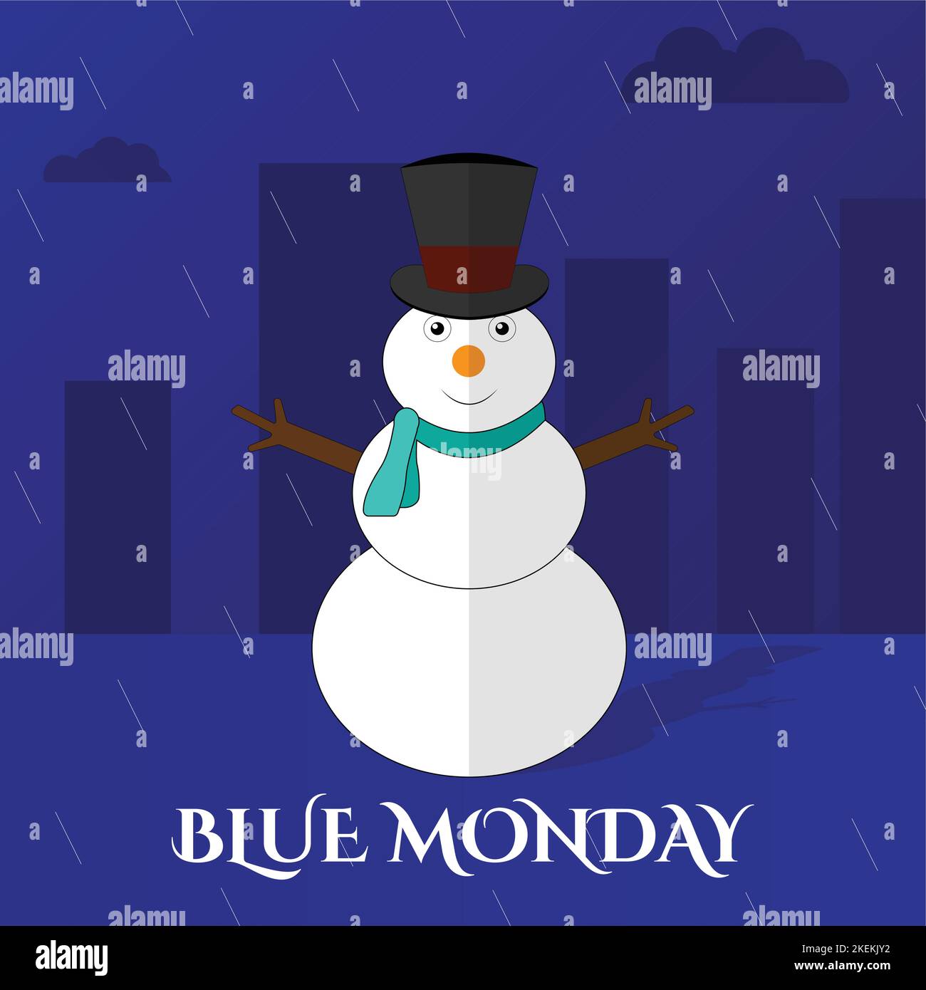Snowman on blue monday concept illustration Stock Vector Image & Art ...