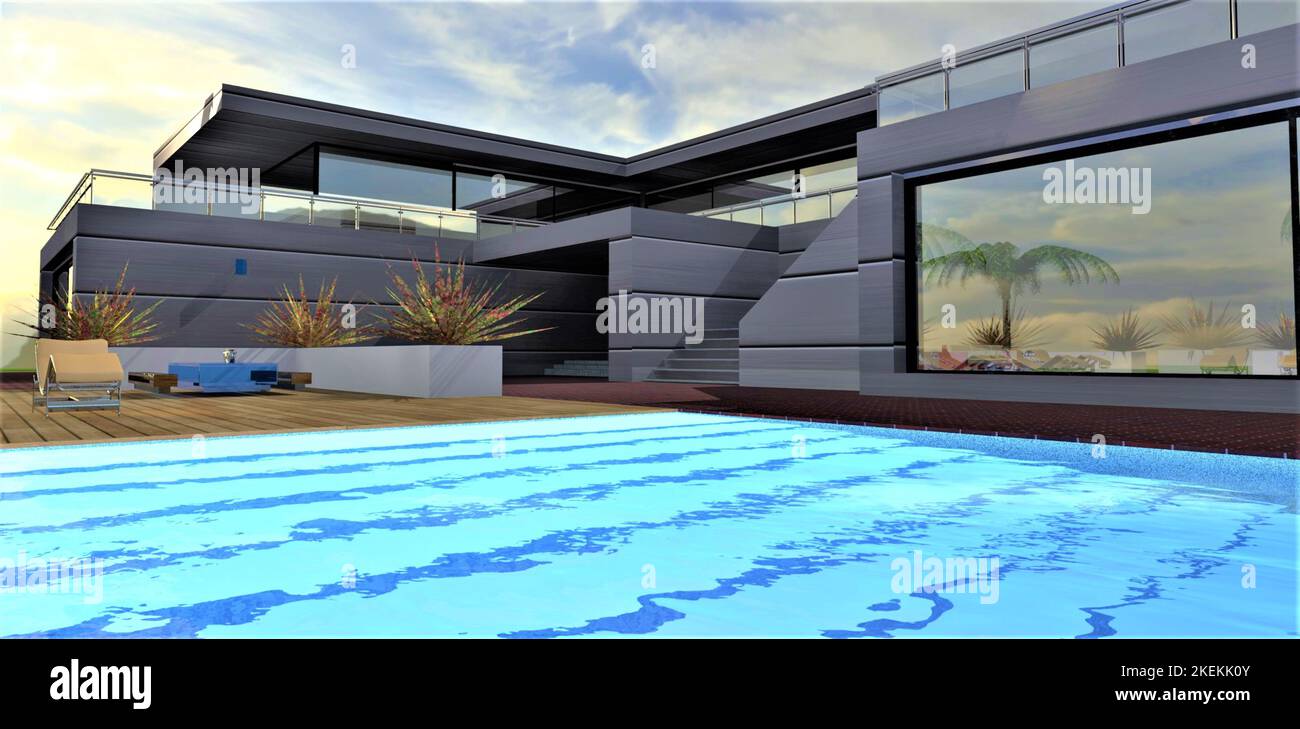 Luxurious pool with daylight illumination on the territory of an elite ...