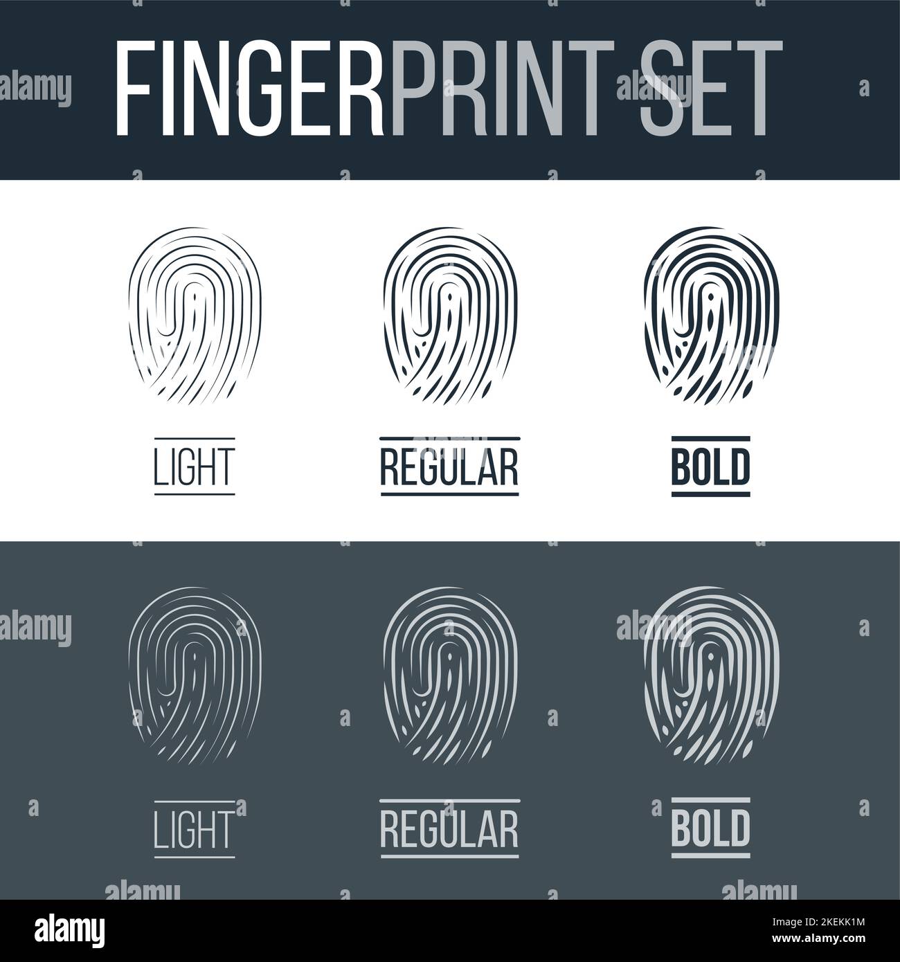 Abstract Fingerprints icons Set for Identity Person Security ID on Dark ...