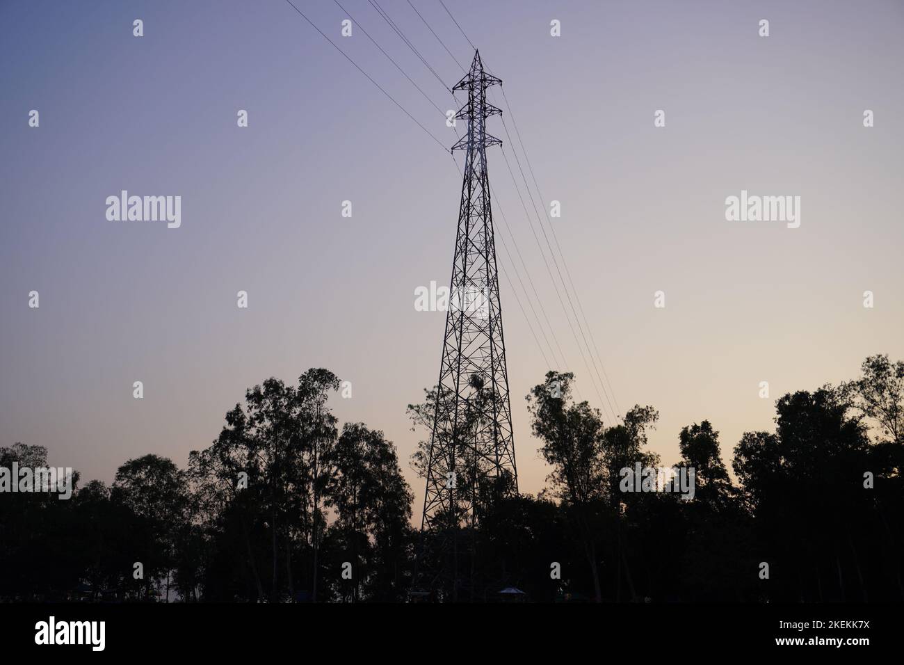 Energy towers on an electric sky background. 3D rendered image Stock Photo - Alamy