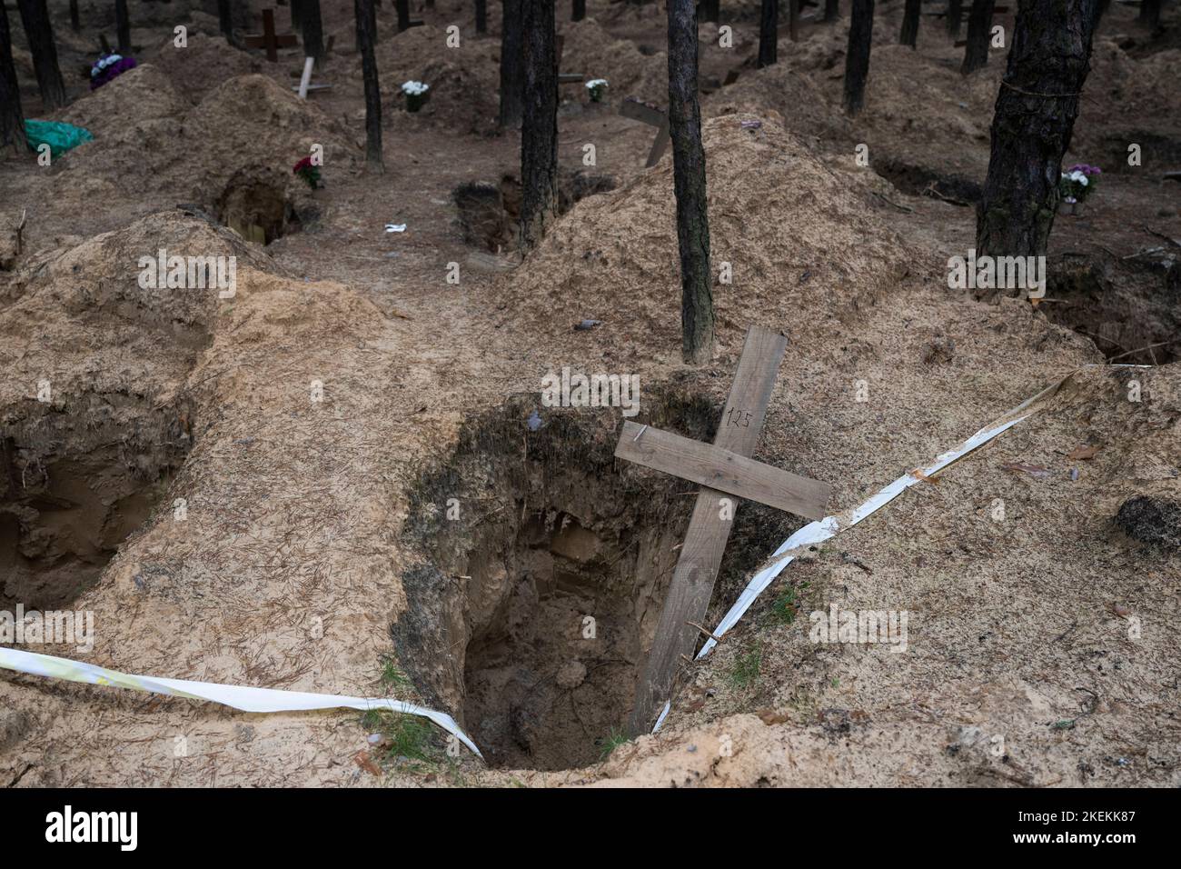 Izyum, Izium, Ukraine. 09th Nov, 2022. Remains of improvised graves ...