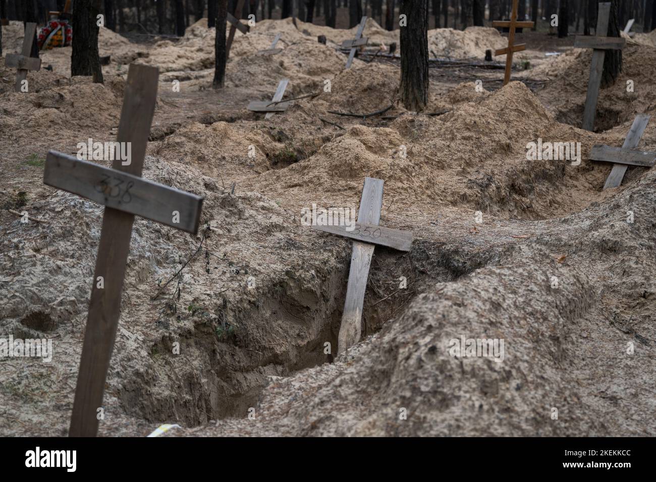 Izyum, Izium, Ukraine. 09th Nov, 2022. Remains of improvised graves ...