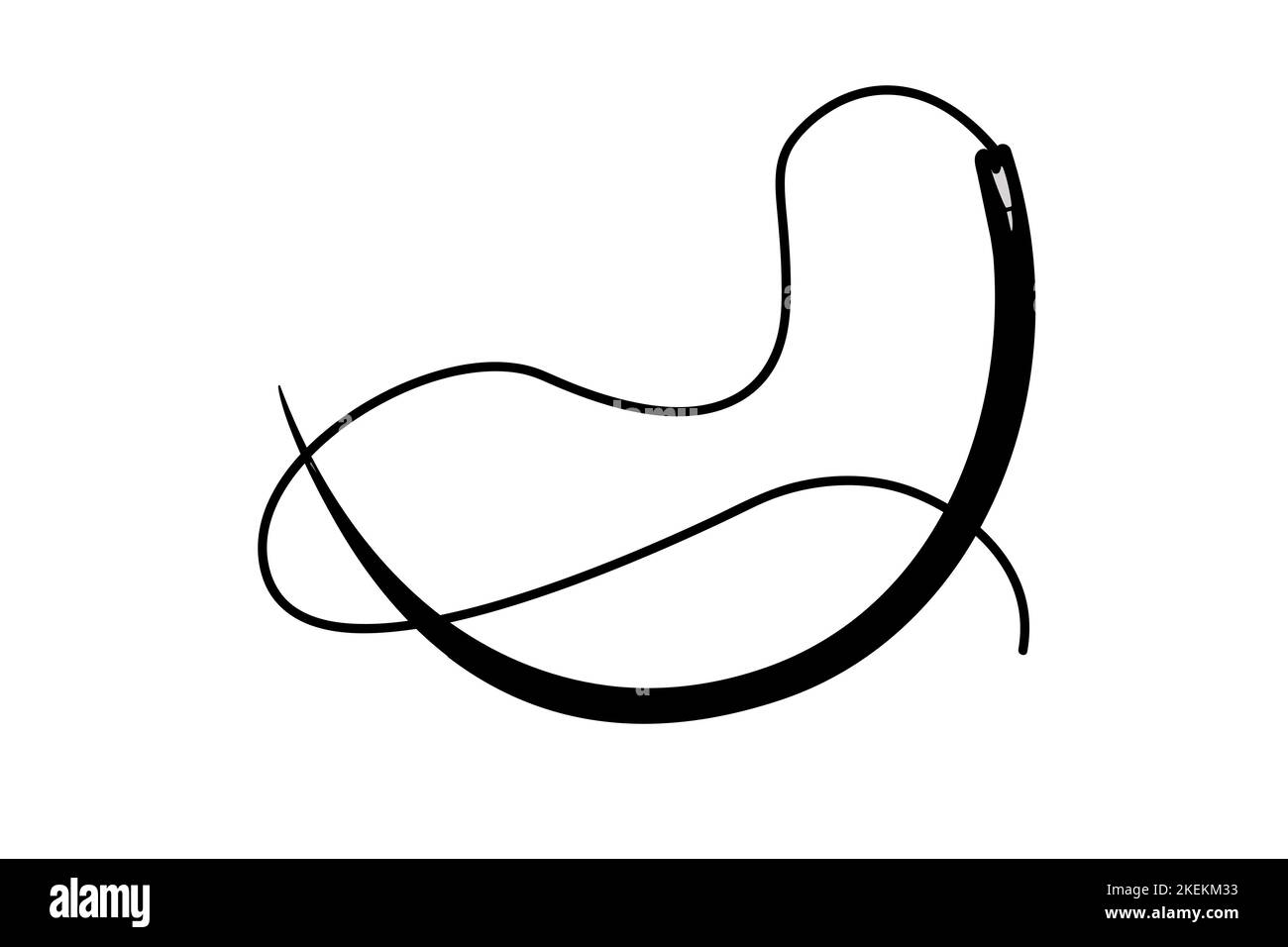 Surgical needle silhouette concept with attached suture material ...