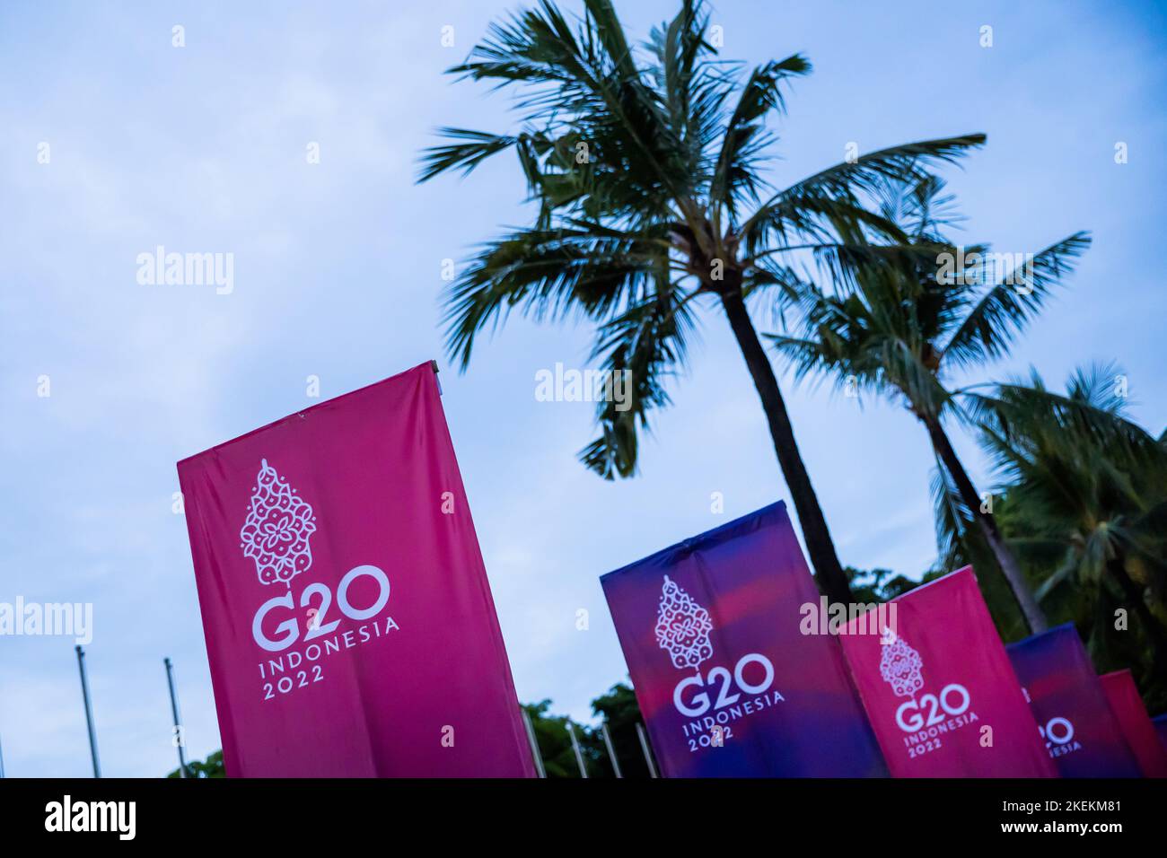 Nusa Dua, Indonesia. 13th Nov, 2022. Palm trees stand at the media ...