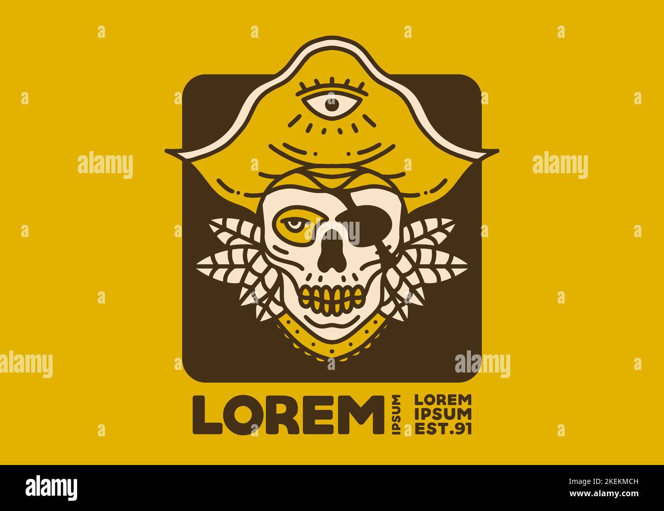 Vintage art illustration design of the skull pirates Stock Vector Image ...