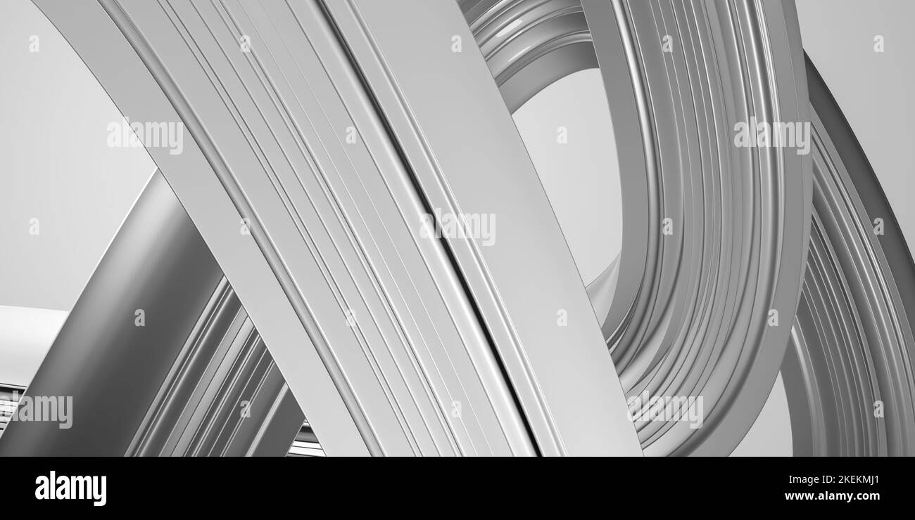Abstract Overlapping Layers Of A Silver Gray 3d Object Metallic Strings Bands Or Curves