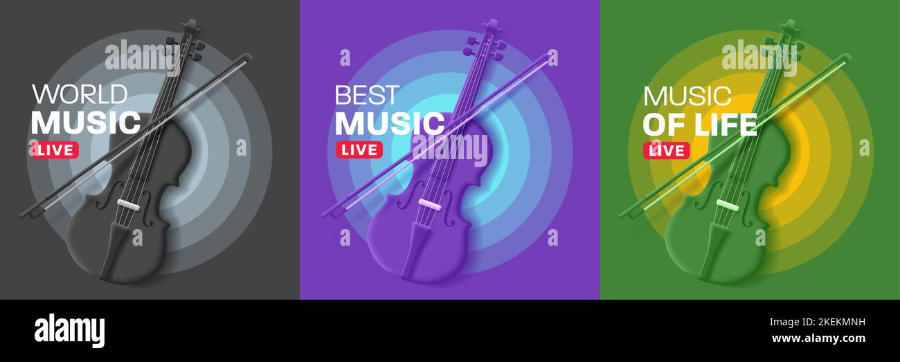 violin music cover with 3d monochrome render music instrument in circle ...