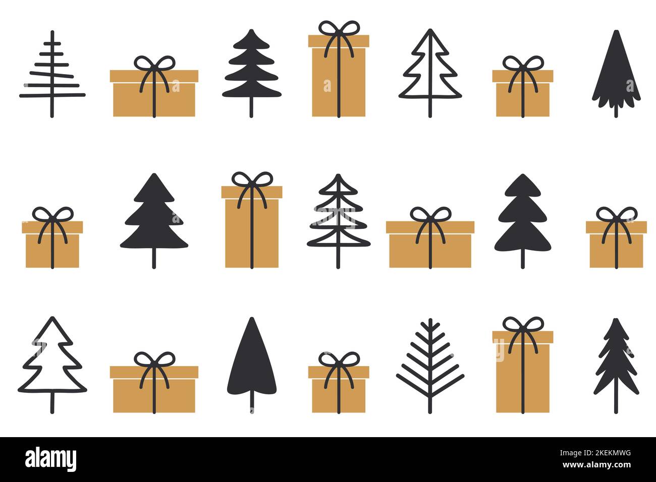 set of christmas tree and gift symbols on white Stock Vector Image ...
