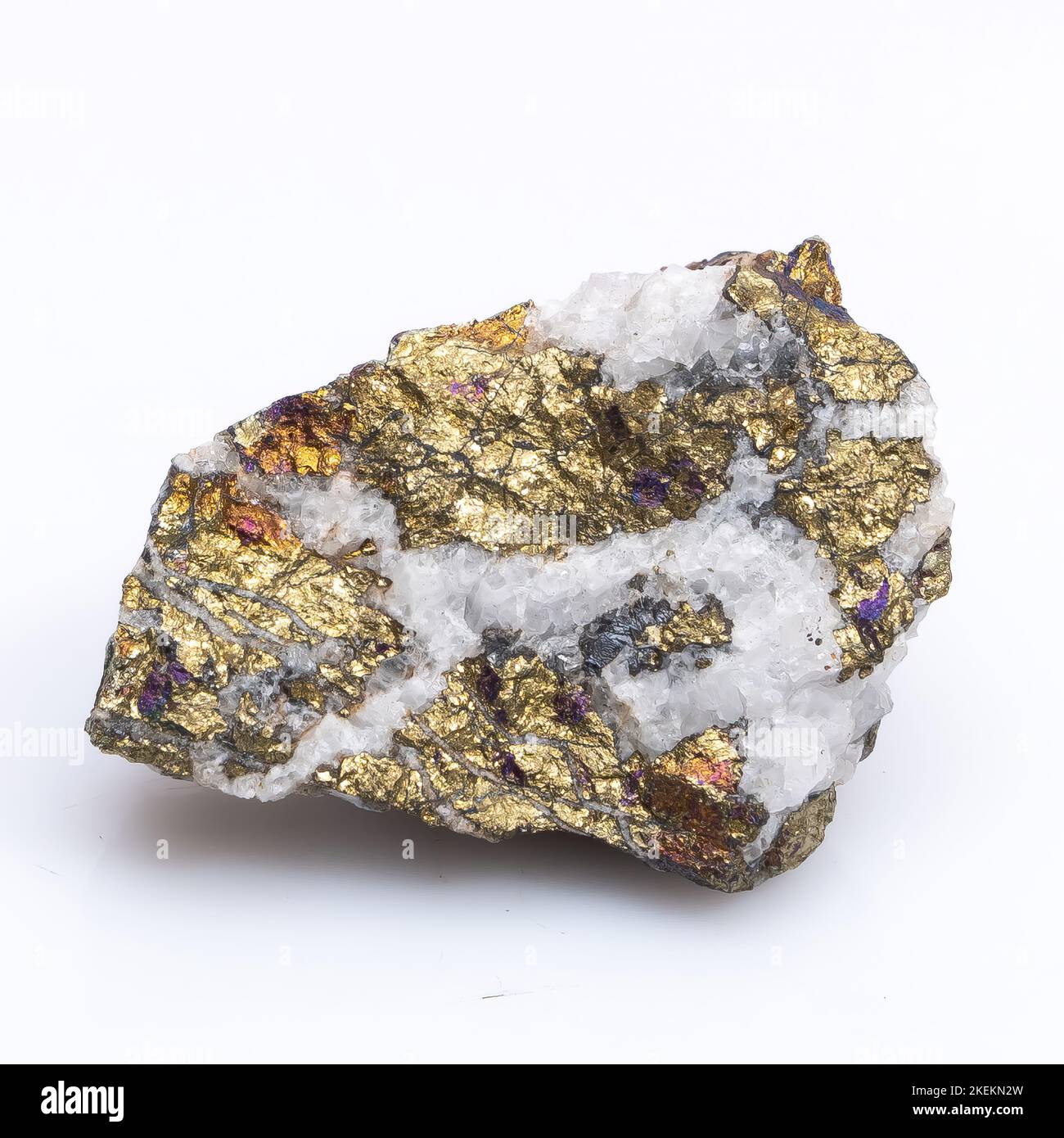Natural stone chalcopyrite on a white background. Mineral of golden ...