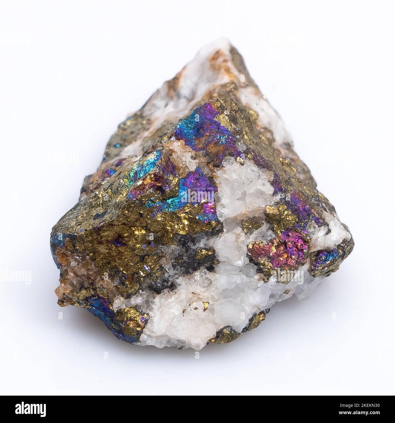 Natural stone chalcopyrite on a white background. Mineral of golden ...