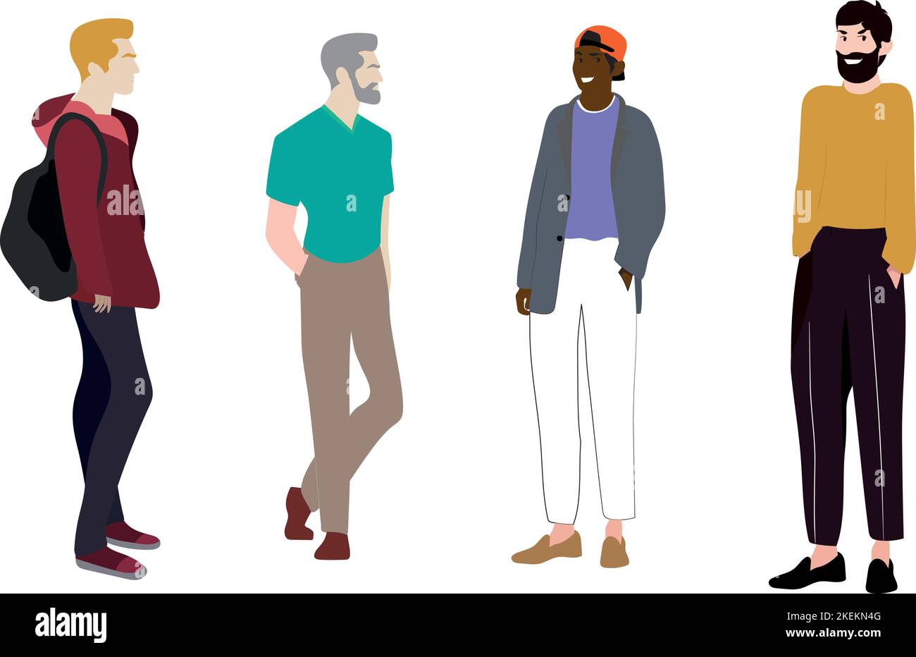 A vector illustration of a set of young men dressed in stylish clothes ...