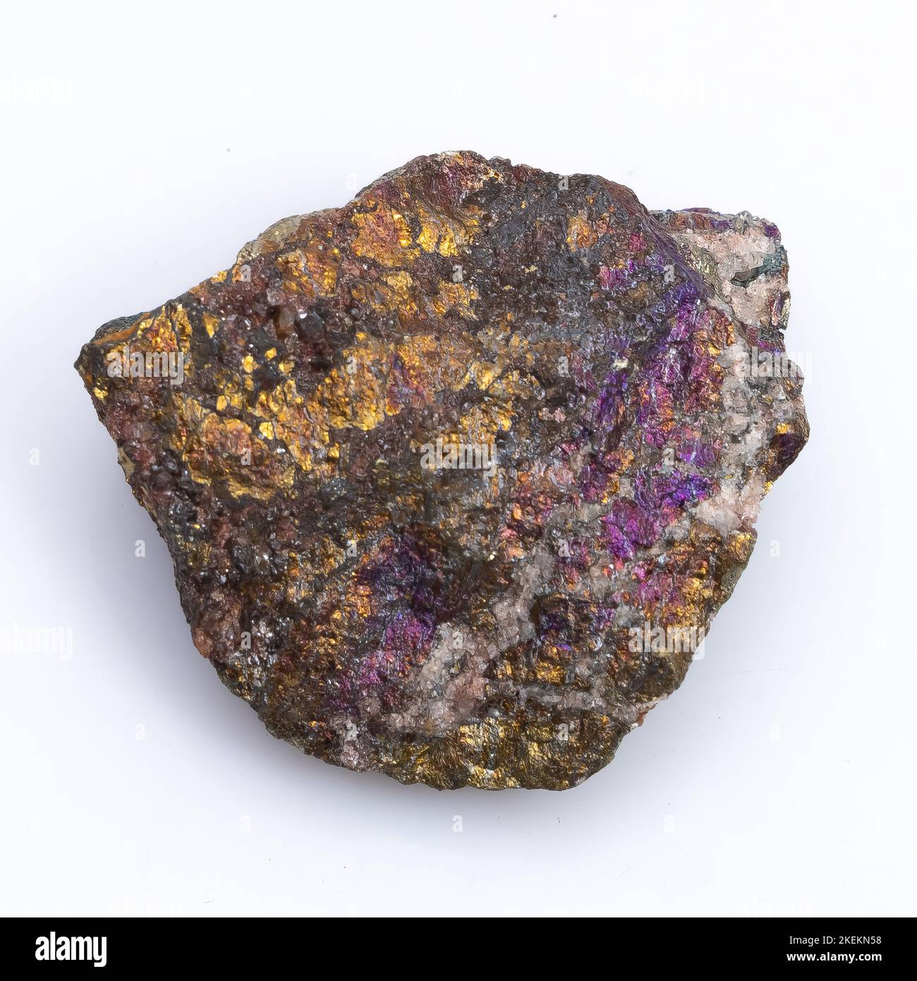 Natural stone chalcopyrite on a white background. Mineral of golden ...