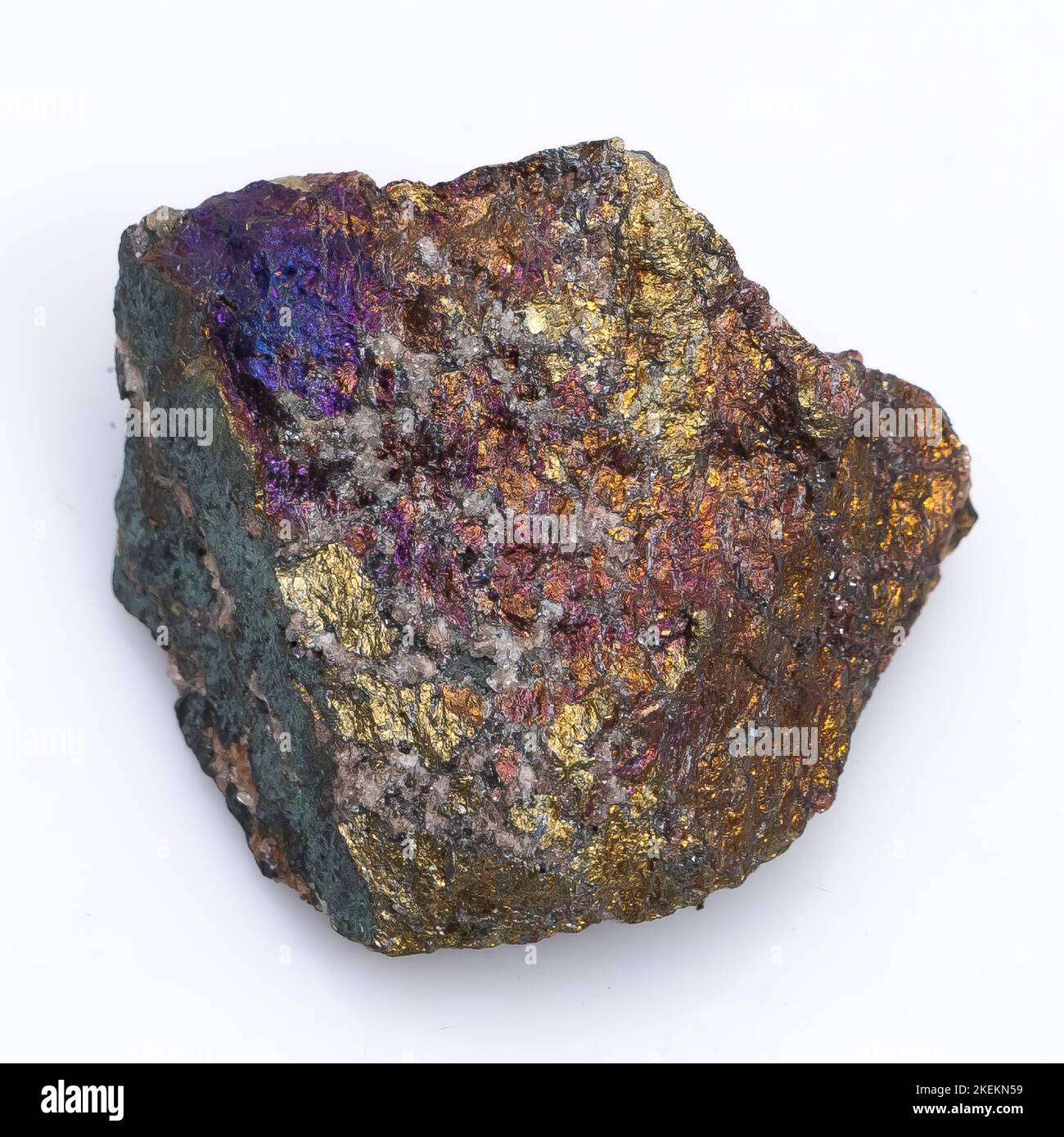 Natural stone chalcopyrite on a white background. Mineral of golden ...