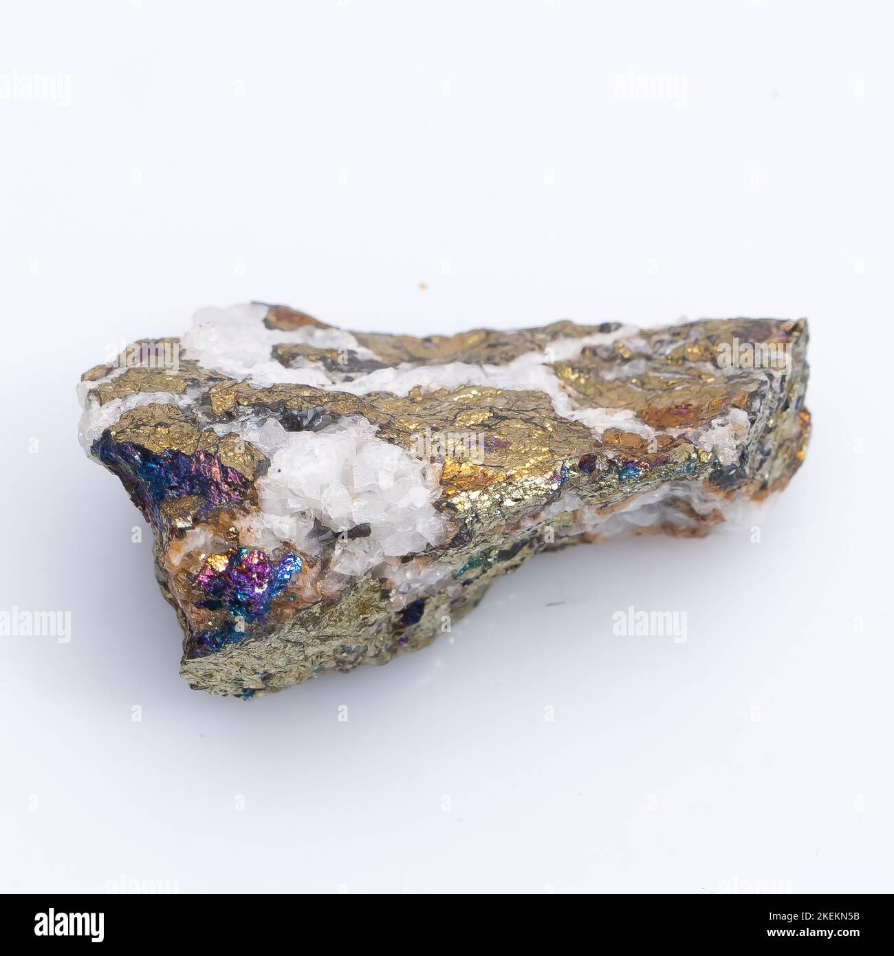 Natural stone chalcopyrite on a white background. Mineral of golden ...