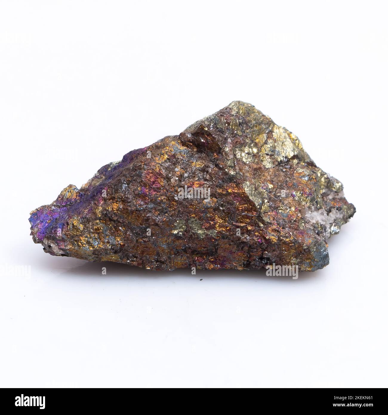Natural stone chalcopyrite on a white background. Mineral of golden ...