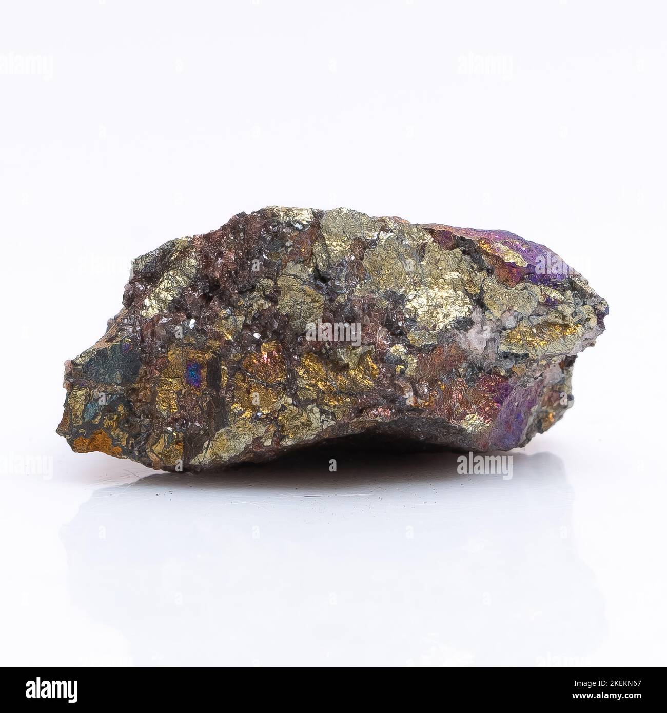 Natural stone chalcopyrite on a white background. Mineral of golden ...