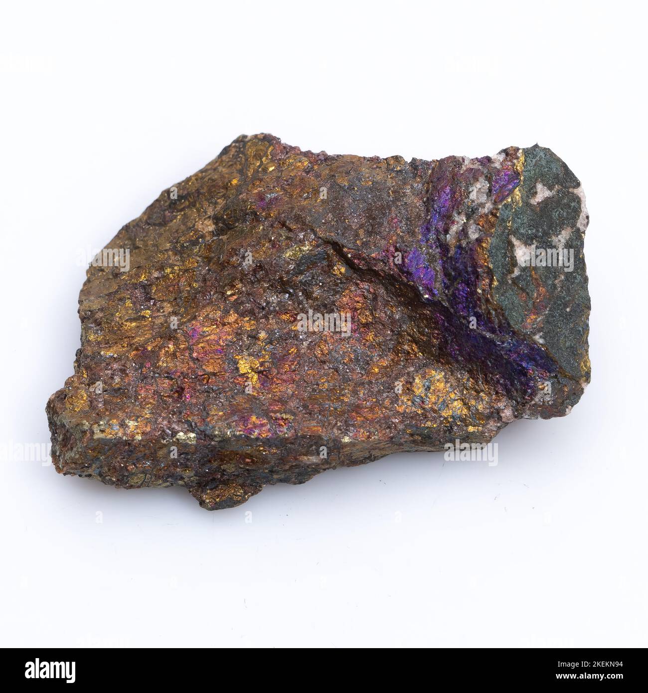 Natural stone chalcopyrite on a white background. Mineral of golden ...