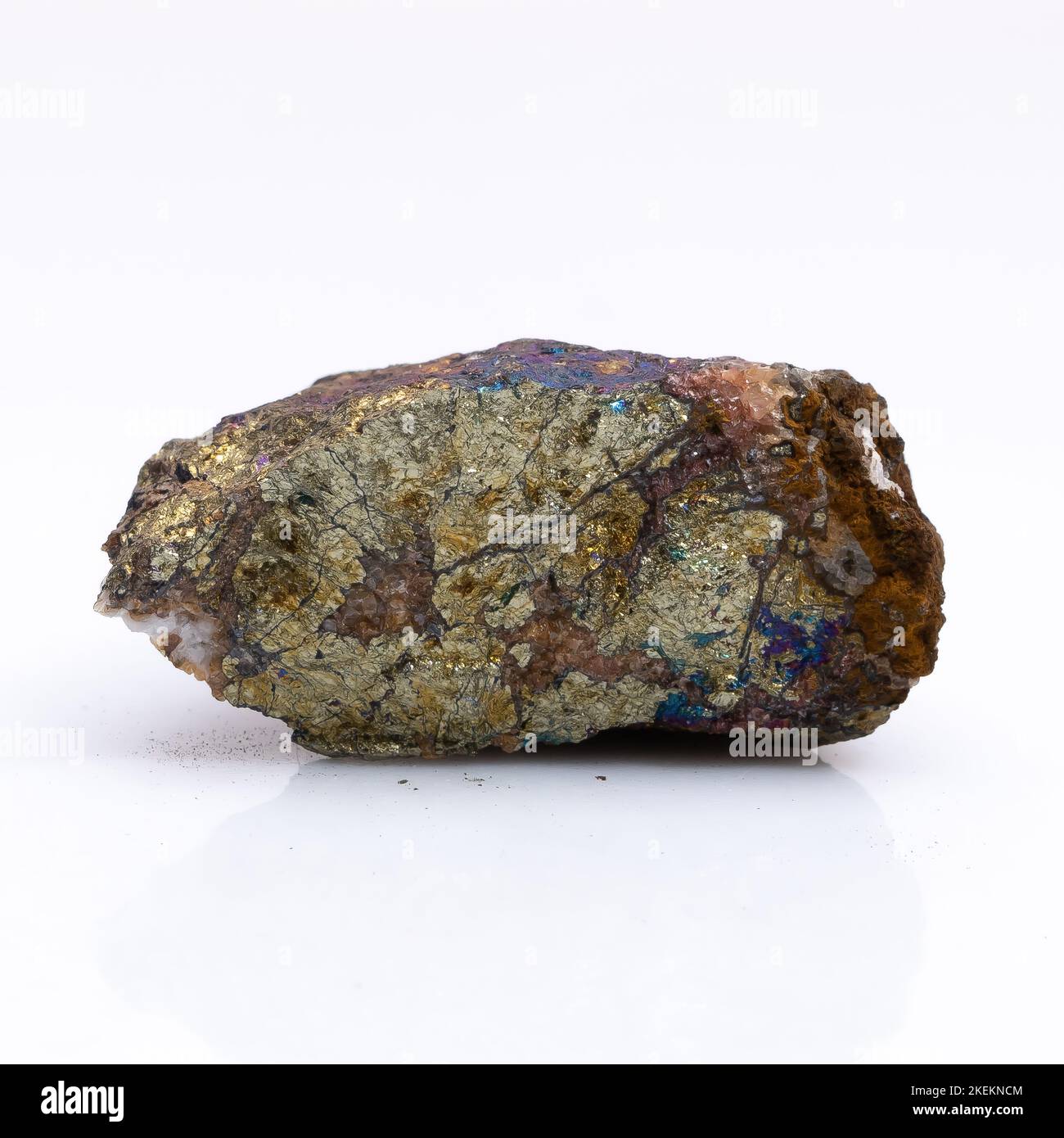 Natural stone chalcopyrite on a white background. Mineral of golden ...
