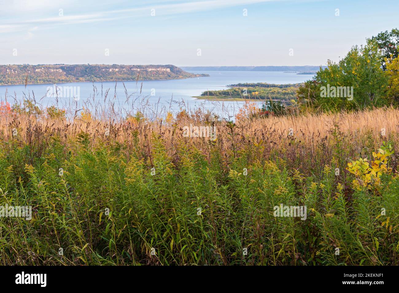 view above mississippi river valley and lake pepin from frontenac state ...