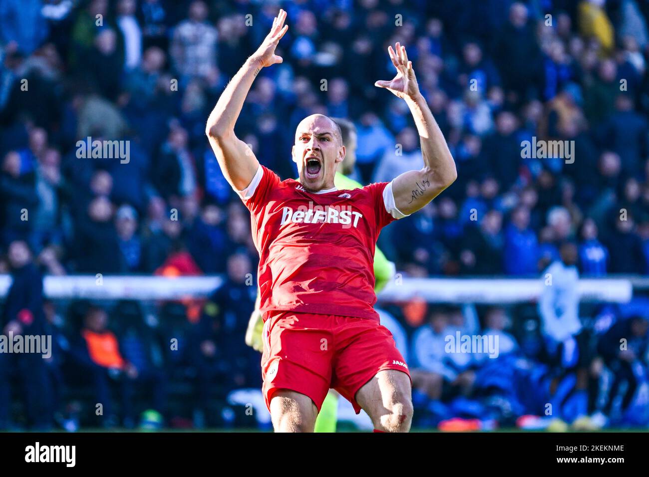 Antwerp's Michael Frey celebrates after a soccer match between Club ...