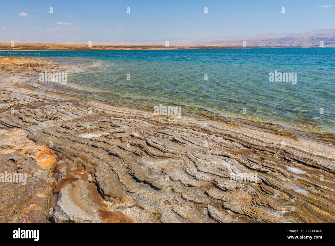 Mud and layers of salt on the coast of the Dead Sea in Israel Stock ...