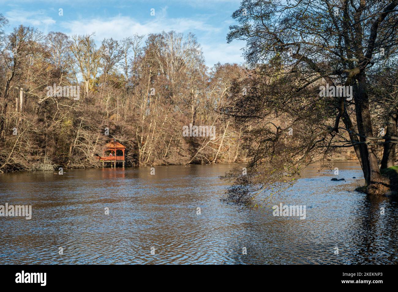 Waterfront park Abackarna along Motala river during November in ...
