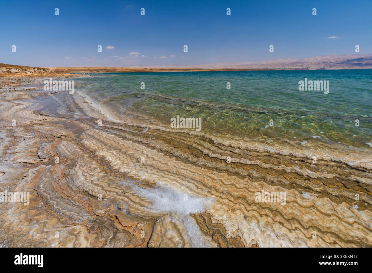 Mud and layers of salt on the coast of the Dead Sea in Israel Stock ...