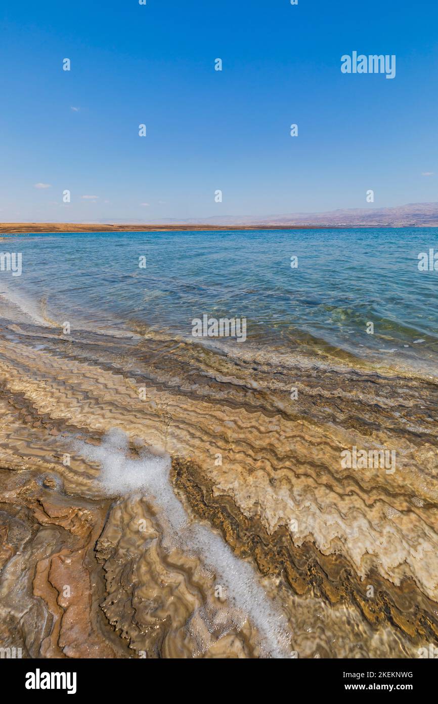 Mud and layers of salt on the coast of the Dead Sea in Israel Stock ...