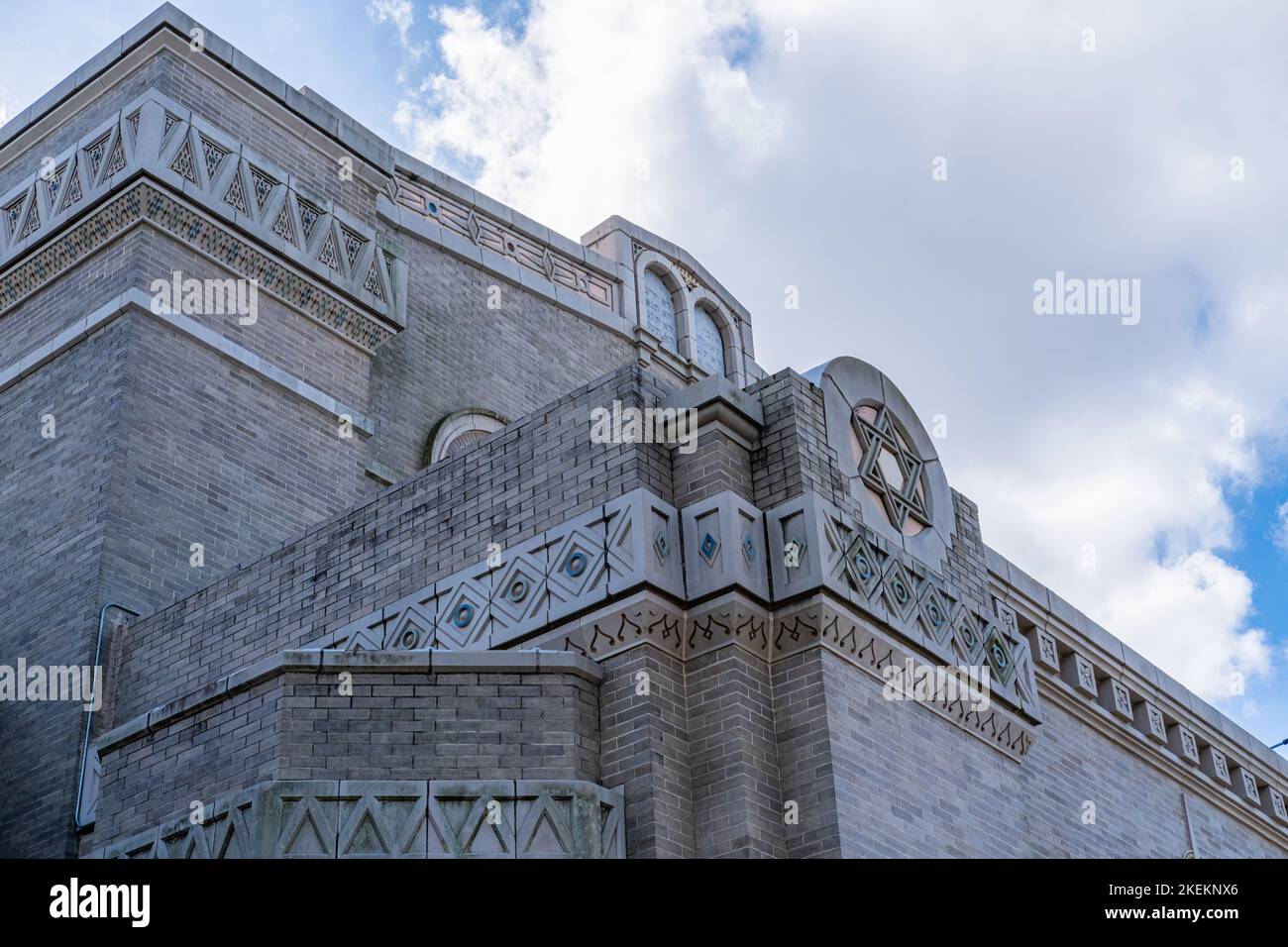 NEW ORLEANS, LA, USA - DECEMBER 15, 2019: Looking up at the front of the Touro Synagogue on St ...