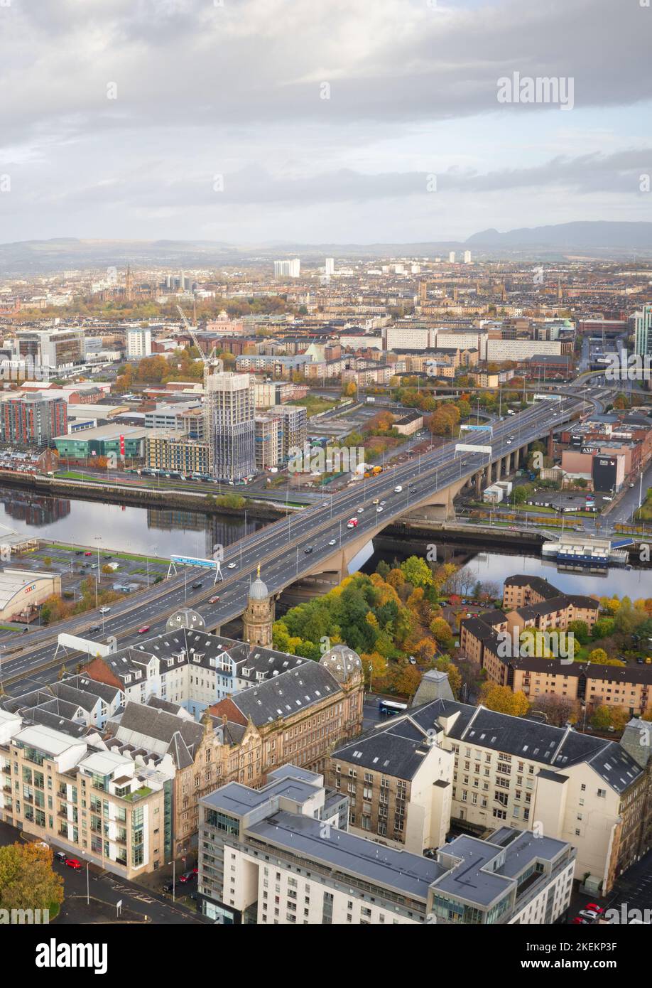 Aerial view of the Kingston Bridge over the River Clyde and M8, M74 ...