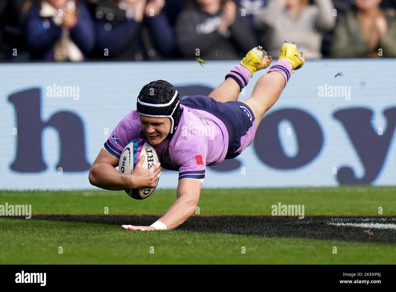 Scotland’s Darcy Graham scores a try during the Autumn International ...