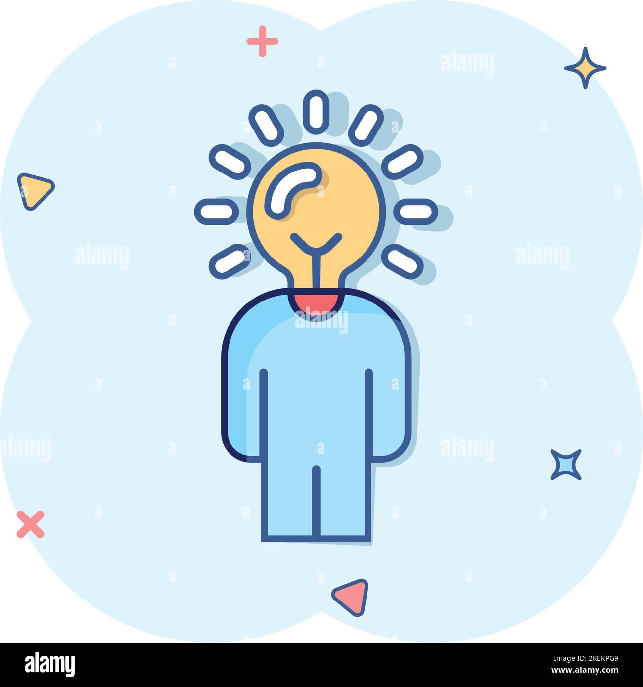People with bulb icon in comic style. idea cartoon vector collection ...