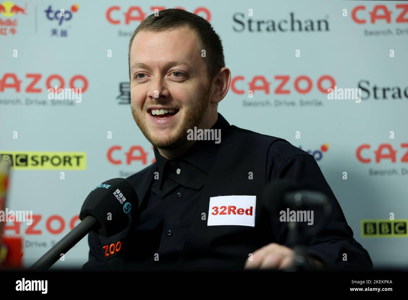 Northern Ireland’s Mark Allen smiles during a post-match interview ...