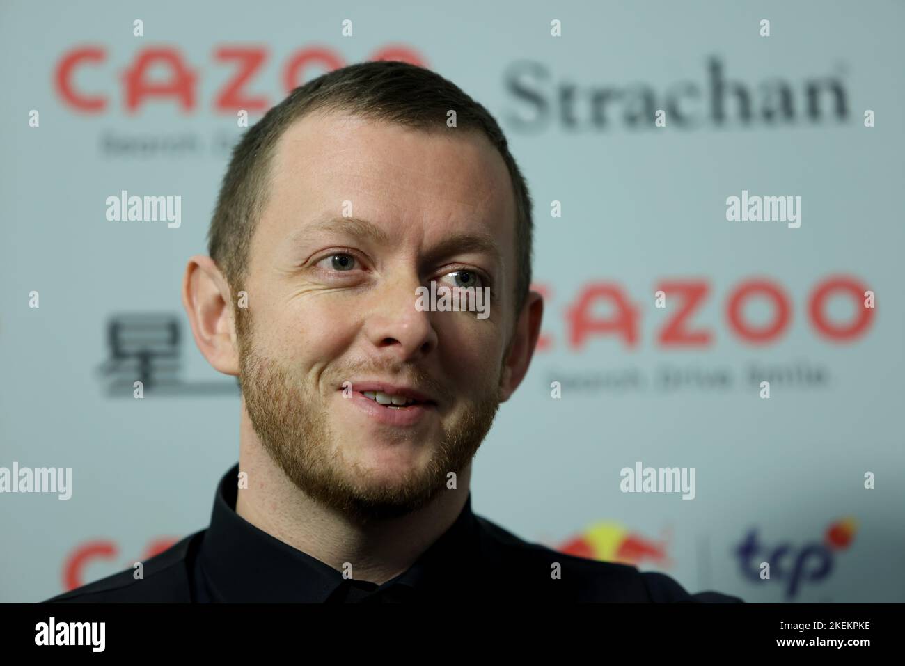 Northern Ireland’s Mark Allen smiles during a post-match interview ...
