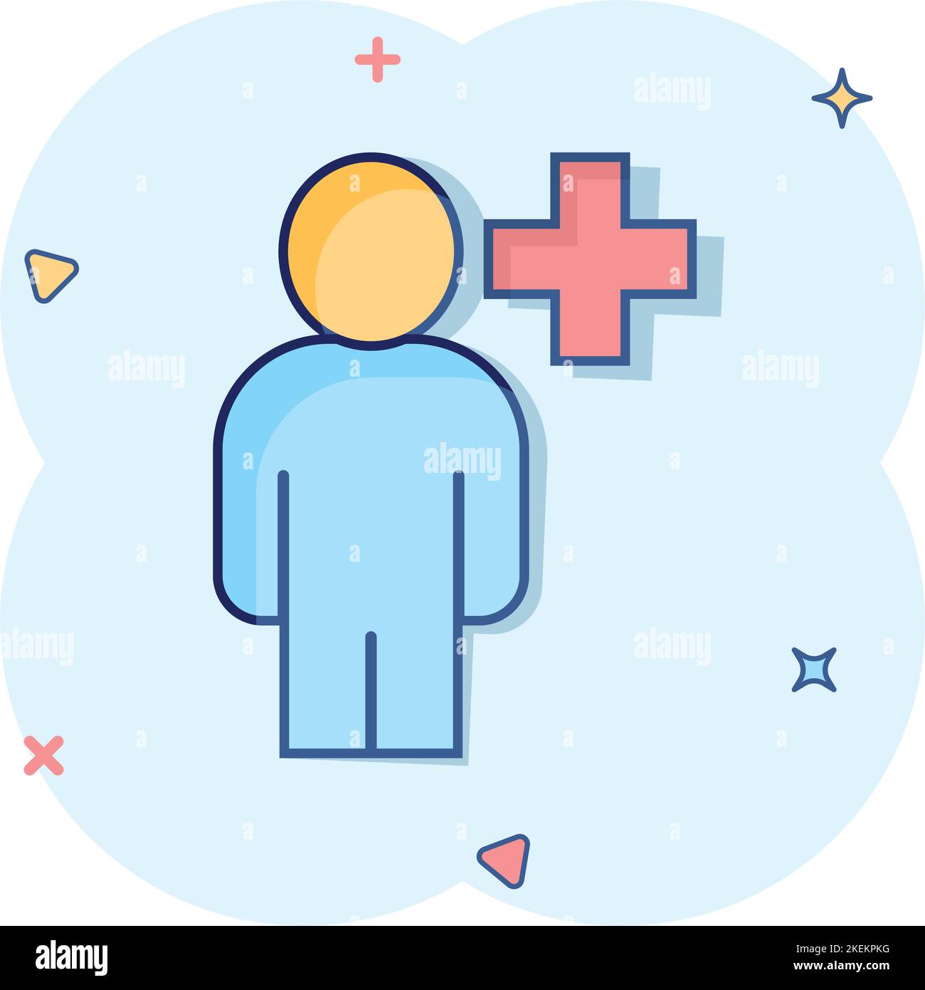 People with plus icon in comic style. Staff cartoon vector collection ...